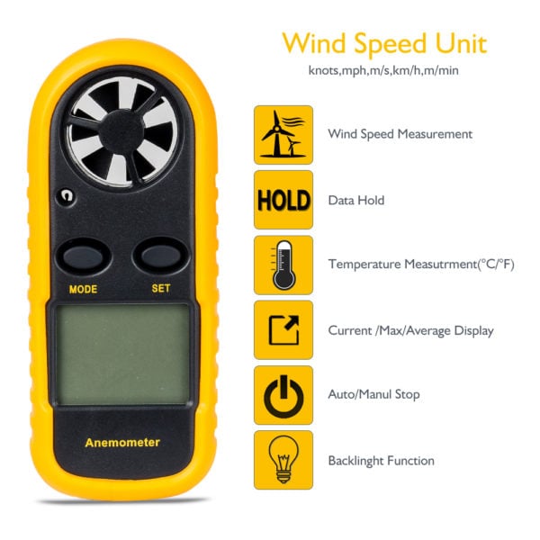 Handheld Digital Anemometer Wind Speed & Temperature Meter - Flying Tech